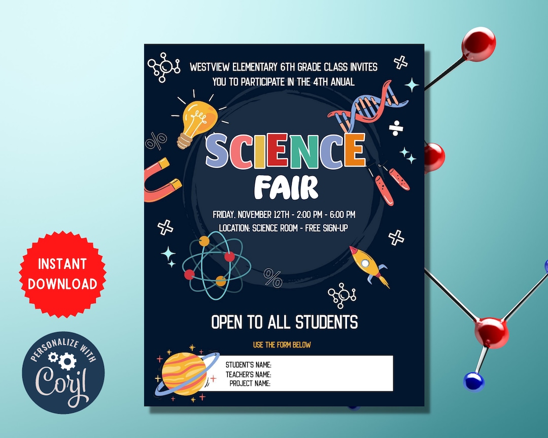 Science Fair Event Printable Flyer, Stem Lab Fundraiser, School Pta Ptn ...