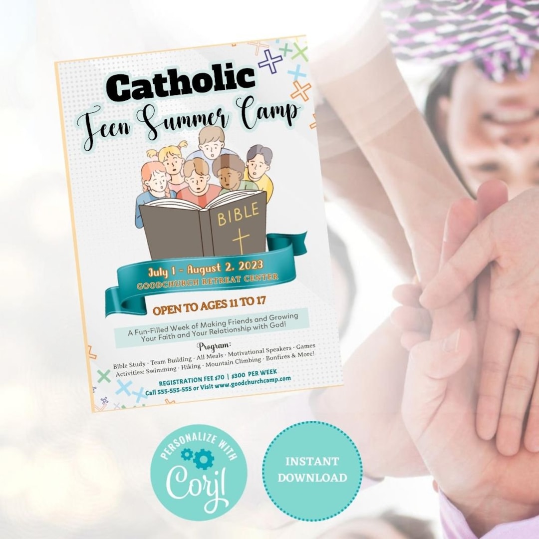 Religious Retreat Church Camp, Catholic Bible Camp Flyer, Marketing ...