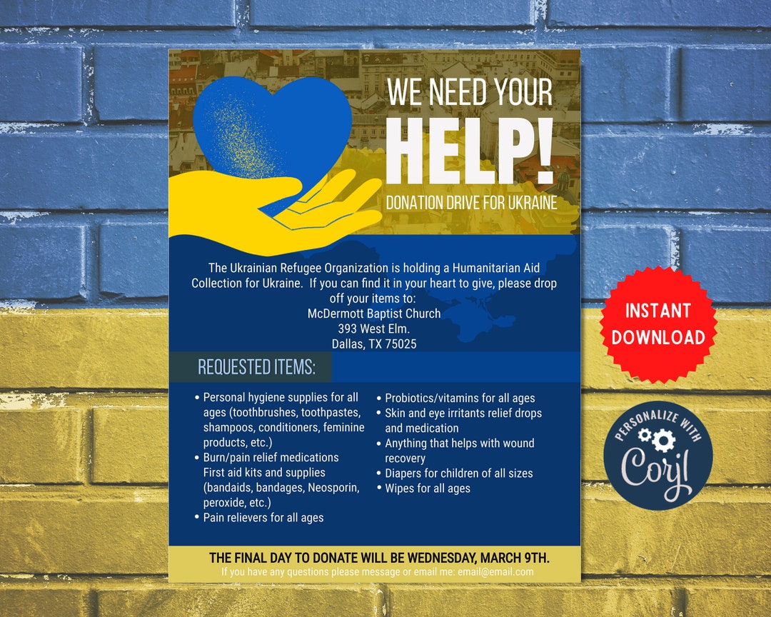 Donation for Ukraine Flyer Charity Flyer Donate Conflict Food Clothing ...