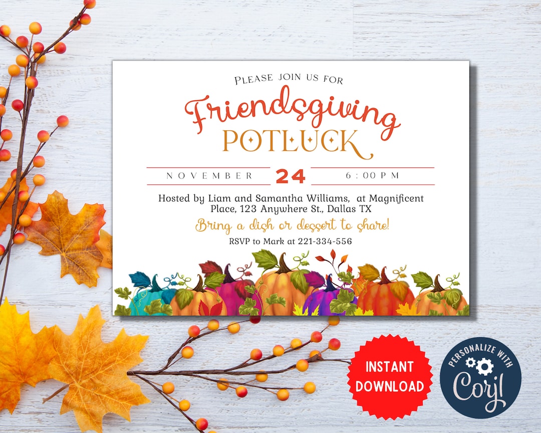 Friendsgiving Dinner Party, Personalize Thanksgiving Invite, Custom ...