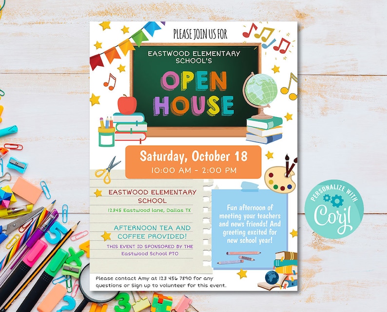 School Open House Invite Flyer, Printable PTA PTO Flyer, School ...
