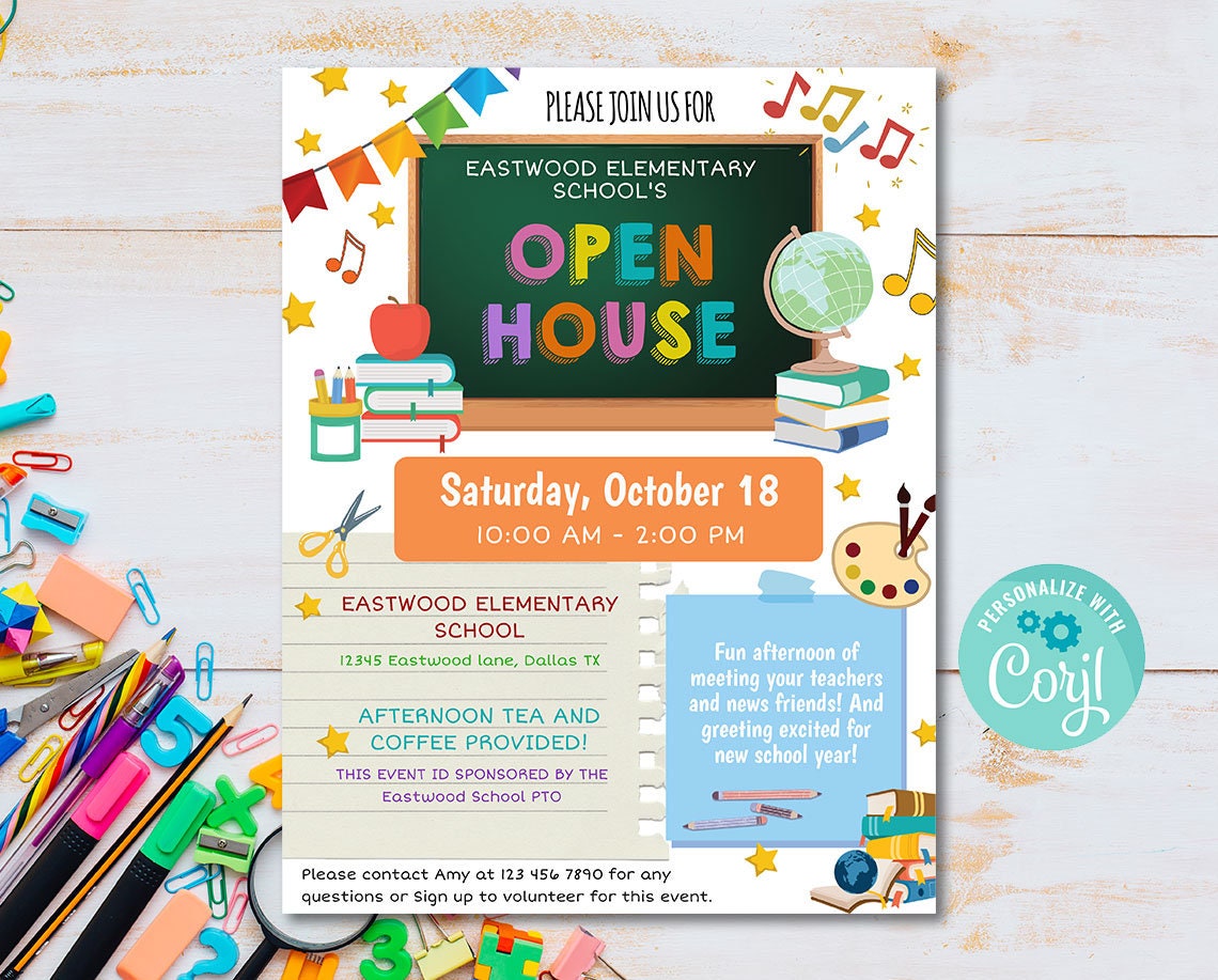 School Open House Invite Flyer, Printable PTA PTO Flyer, School ...