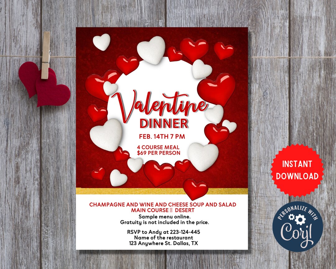 Valentine Dinner Event Flyer Printable | Restaurant Valentines Party ...