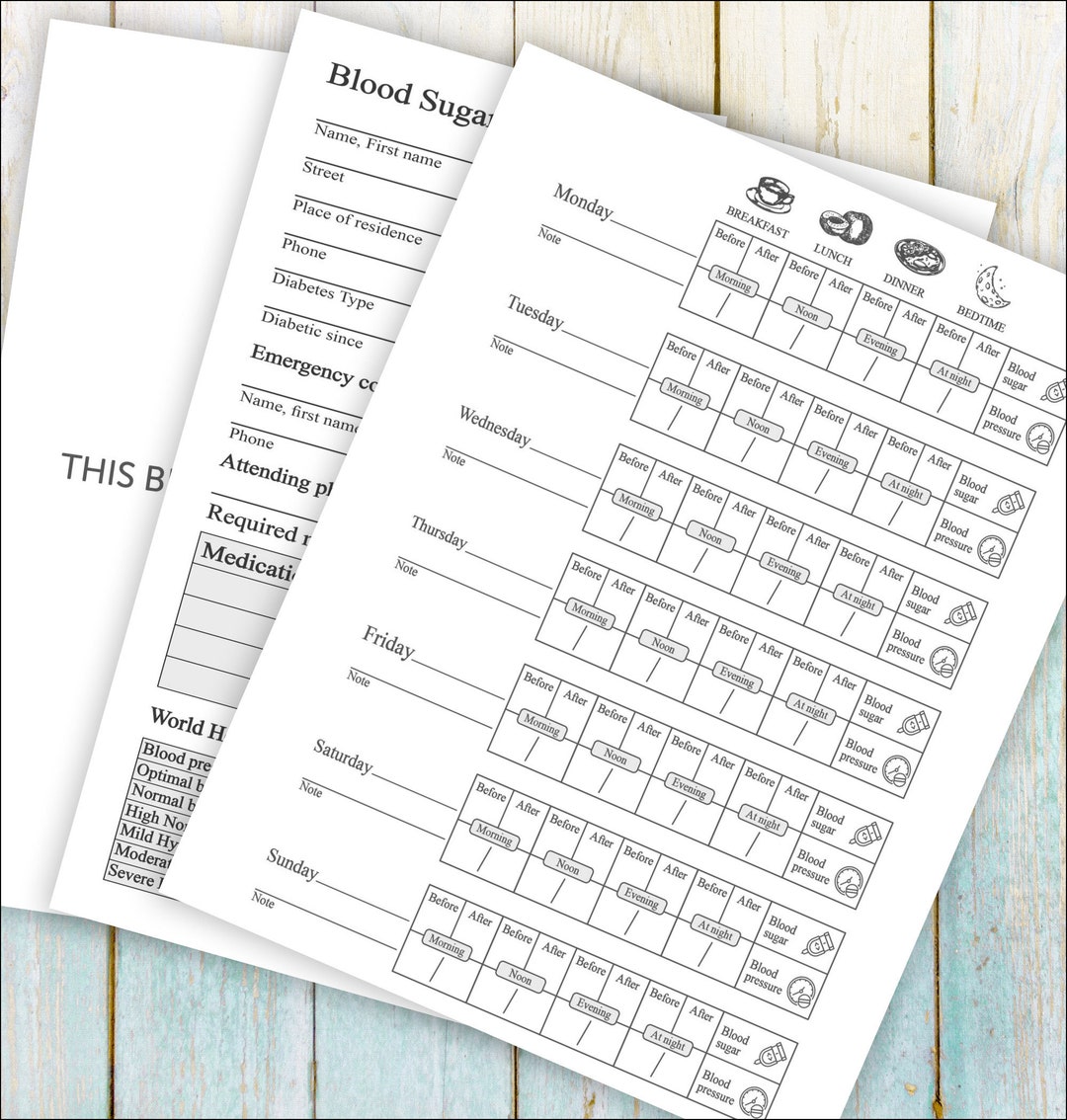 Blood Sugar Tracker Printable Blood Sugar Log, Monitor Weekly Diabetes ...