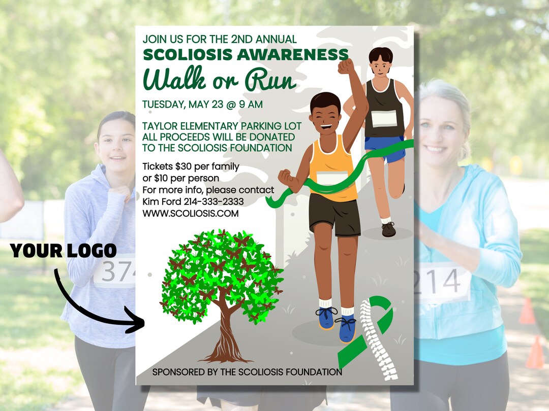 Scoliosis Awareness Fundraiser Fun Walk Run Marathon Event Flyer ...