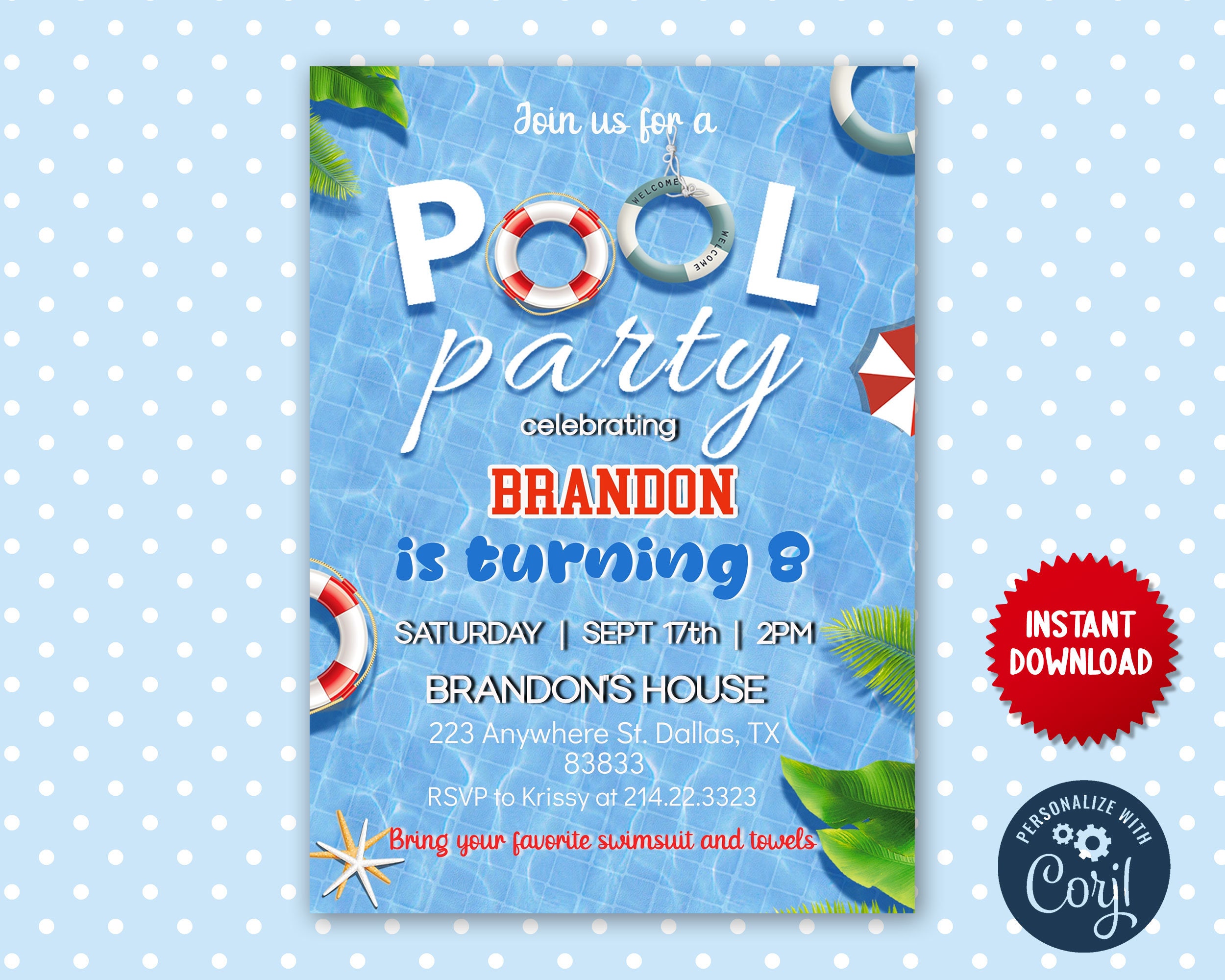 Pool Party Invitation, Swimming Party, Corjl, Summer Invitation ...