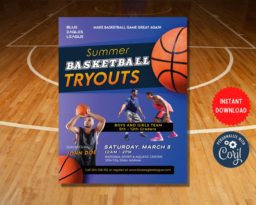 Basketball Tryout, A4 Sports Flyer Template, Sports Event Flyer ...