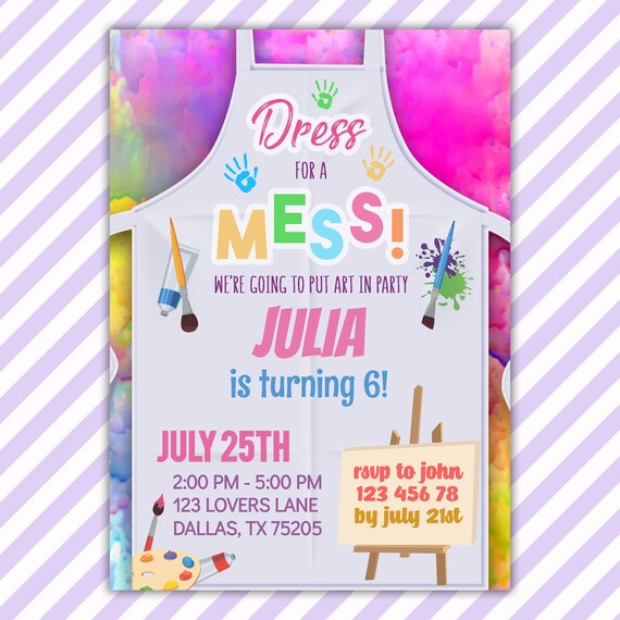 Art Party Invite Invitation Birthday Dress for a Mess Artist - Etsy
