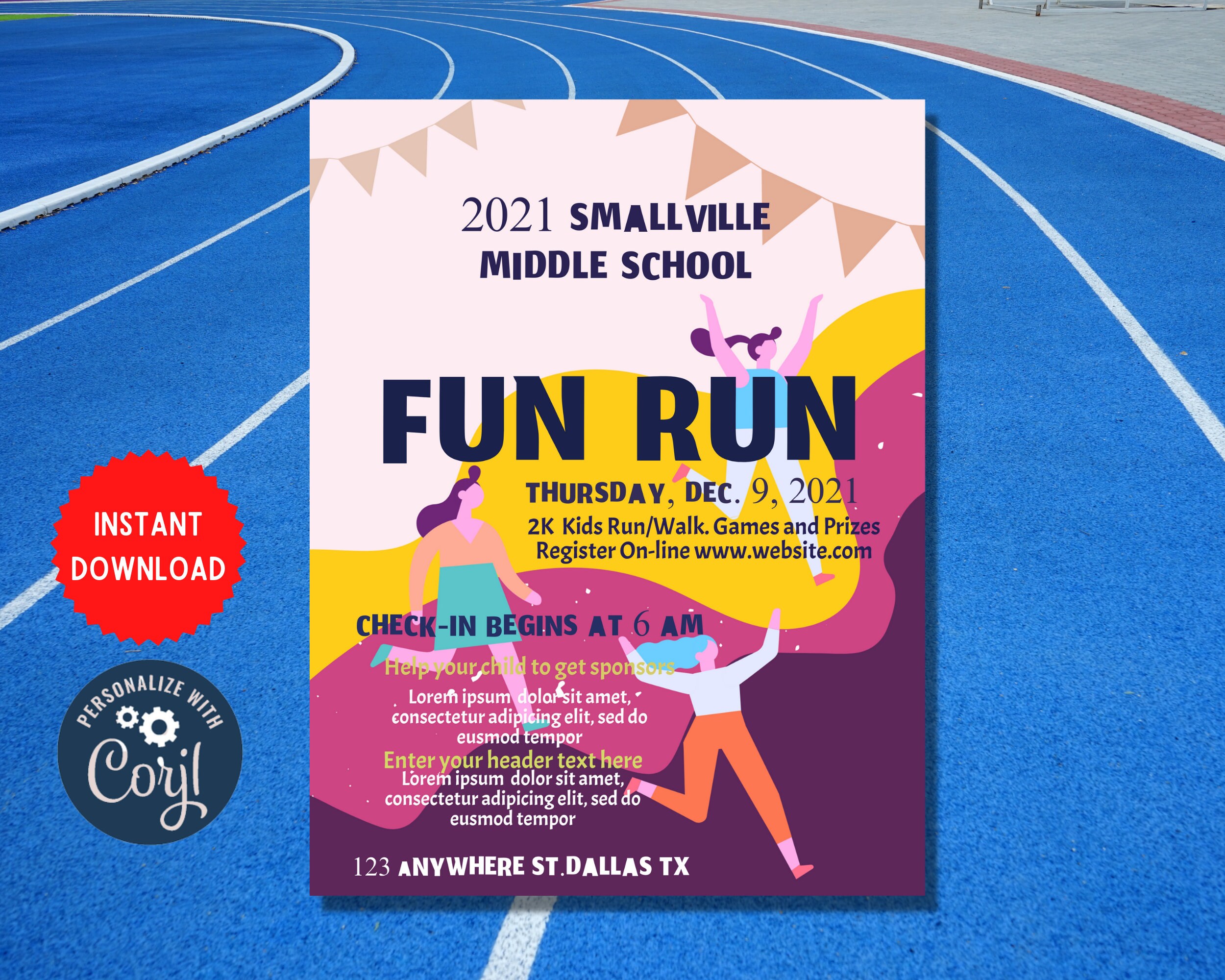 Fun Run Flyer, Kids Run/walk Event, Editable Fun Run Flyer Customize ...