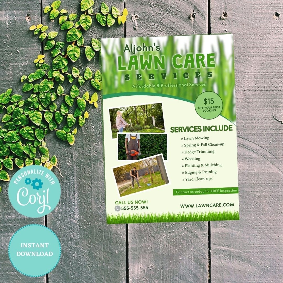 Lawn Care Poster, Mowing Company Lanscaping Business Flyer Printable ...