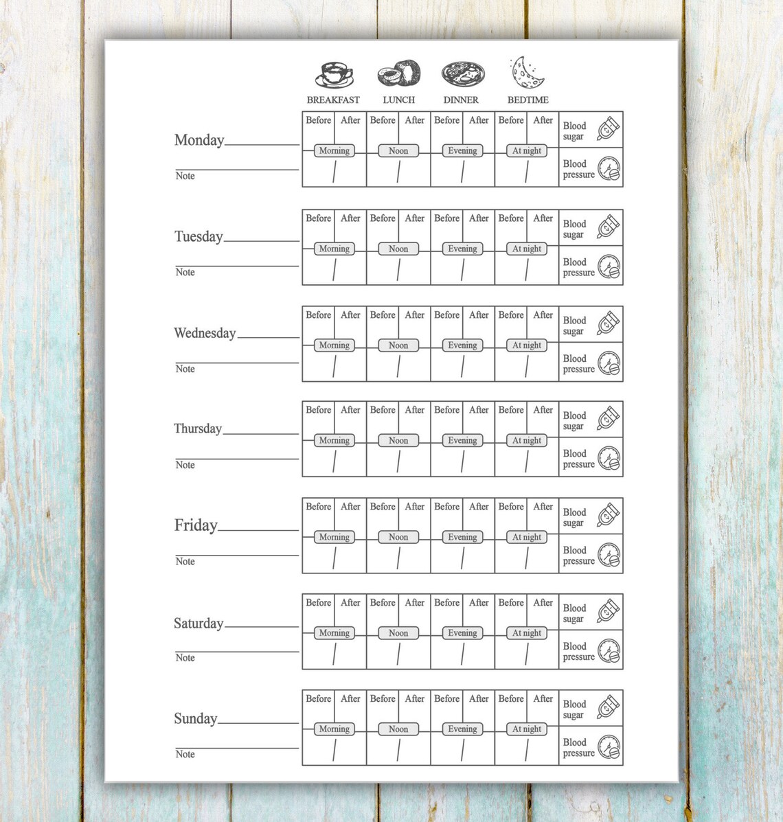 Blood Sugar Tracker Printable Blood Sugar Log, Monitor Weekly Diabetes ...