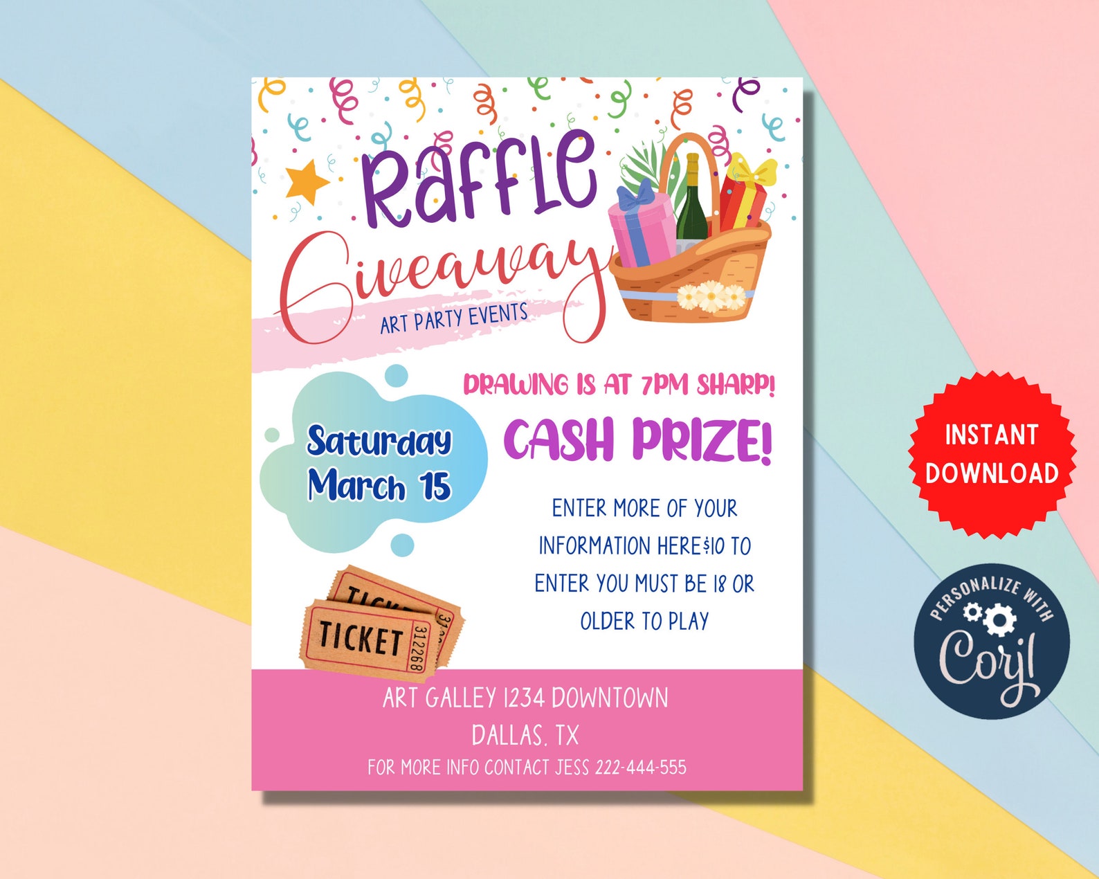 Raffle Flyer, DIY Flyer Design Template, Giveaway Flyer, Raffle Ticket ...