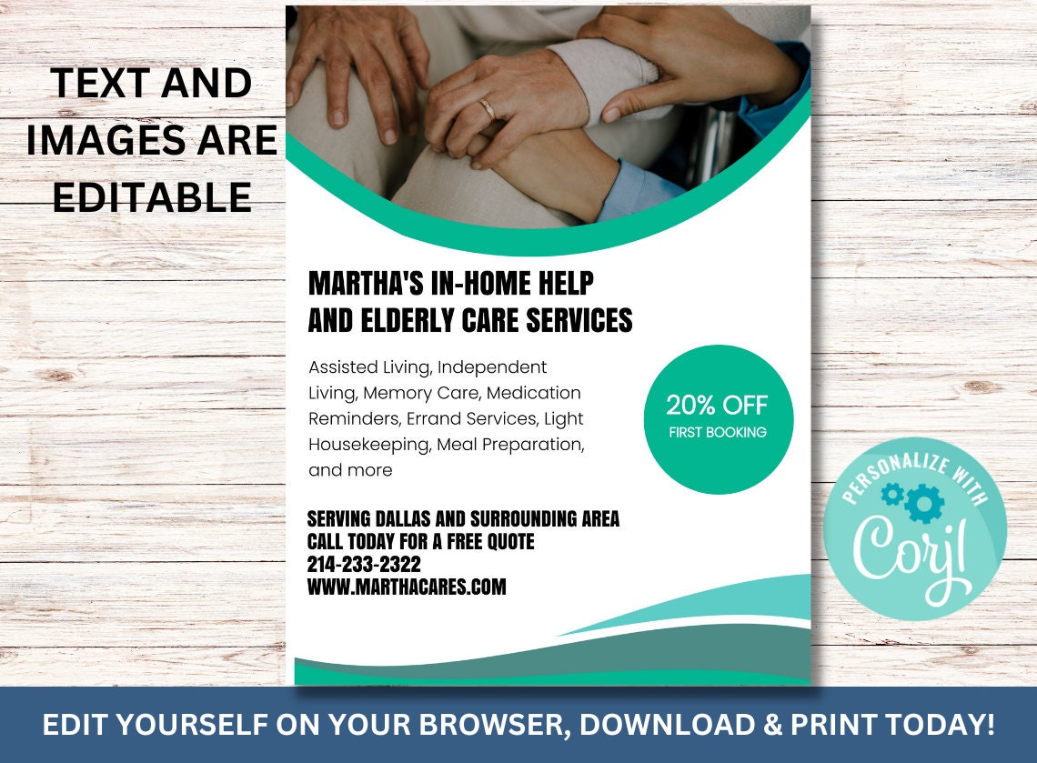 Senior Care Flyer in Home Nurse Aide Elderly Services Printable Poster ...