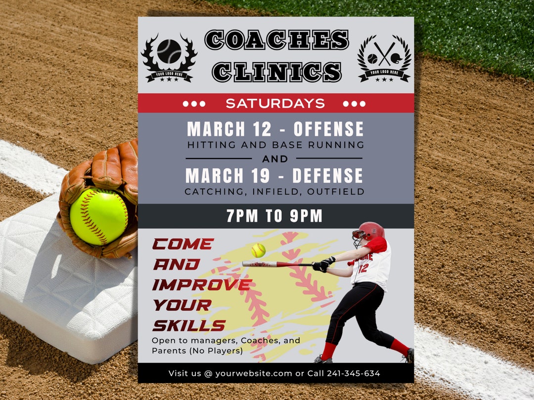 Softball Coaches Clinic Event Corjl Template, A4 Sports Flyer Template ...