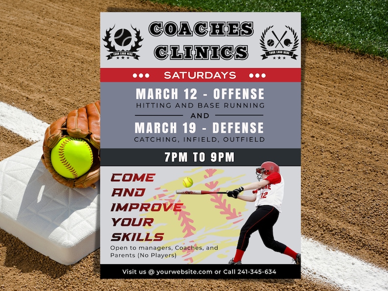 Softball Coaches Clinic Event Corjl Template, A4 Sports Flyer Template ...