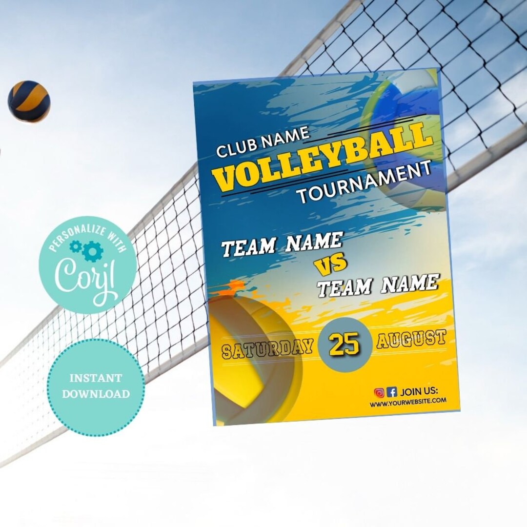 Volleyball Tournament Flyer Poster Fundraiser Event Printable Instant ...