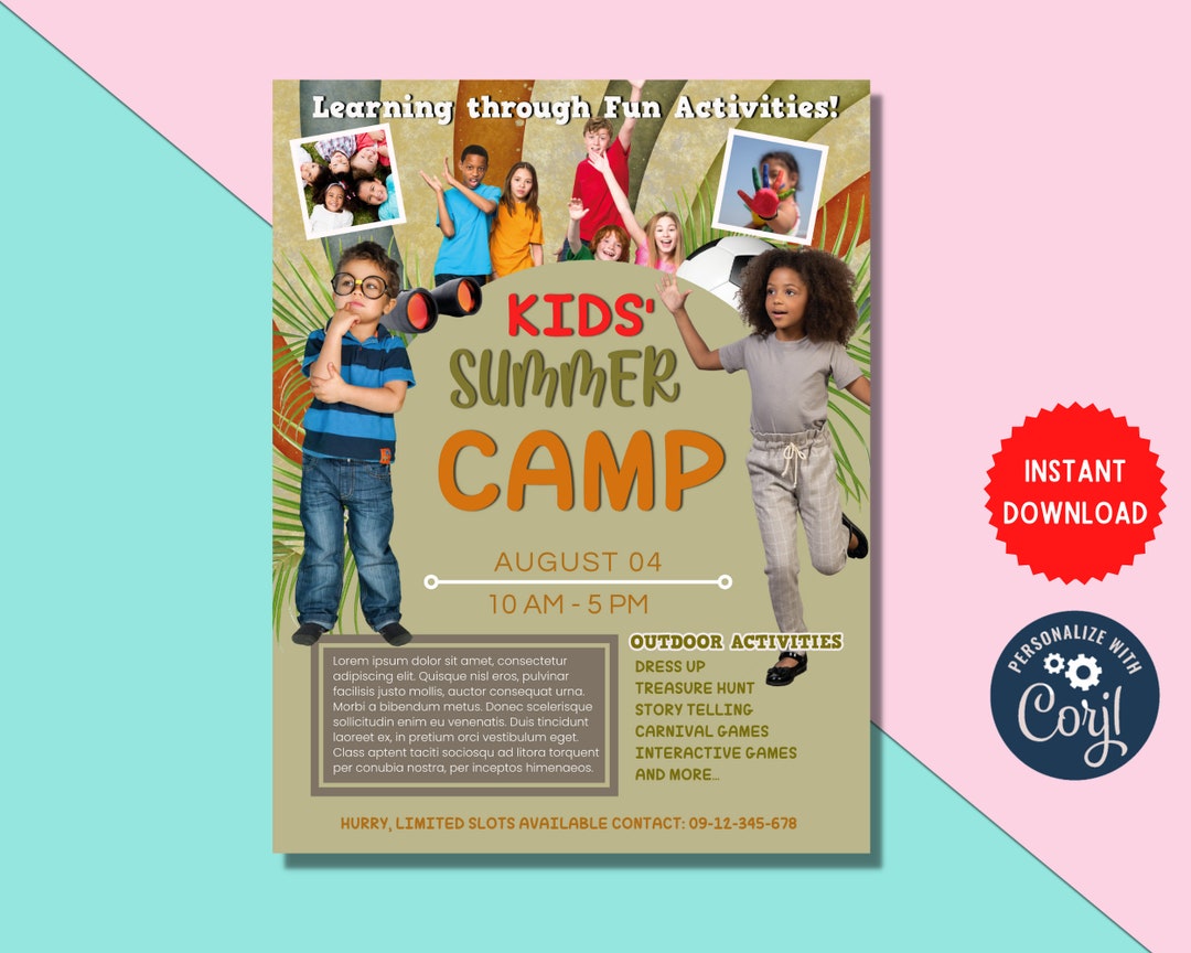 Kids Summer Camp Invite, A4 Flyer Template, School Event Flyer, Summer ...
