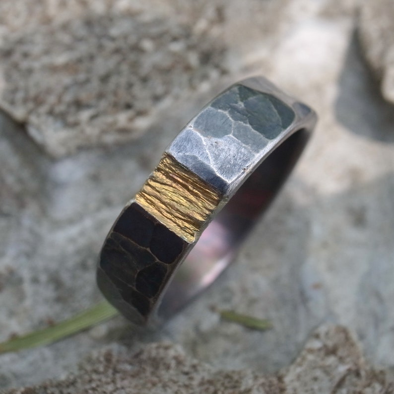Hammered Mens Wedding Band Rustic Titanium Ring Dark Gray - Etsy