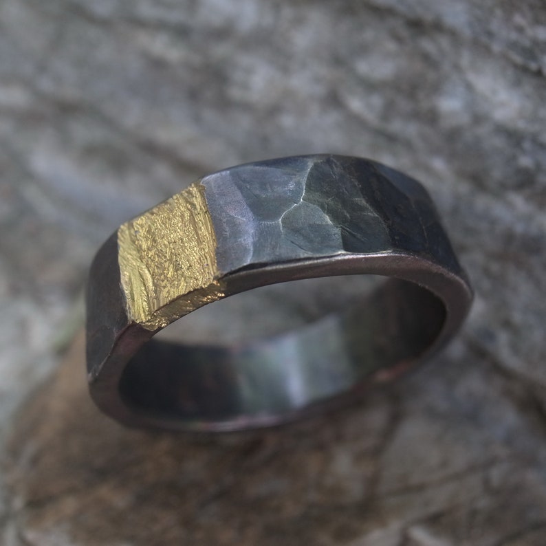 Hammered Mens Wedding Band Rustic Titanium Ring Dark Gray - Etsy