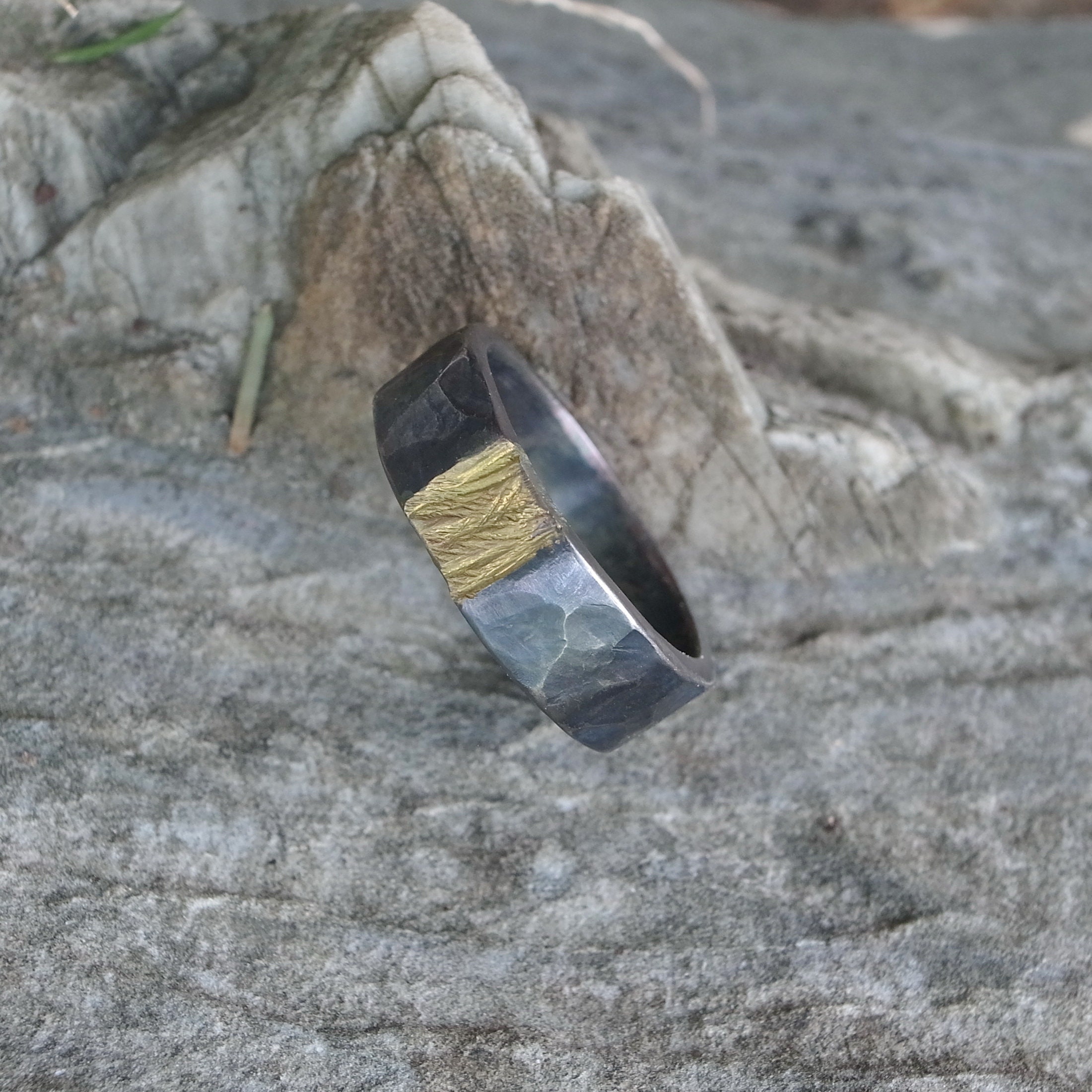 Hammered Mens Wedding Band Rustic Titanium Ring Dark Gray - Etsy