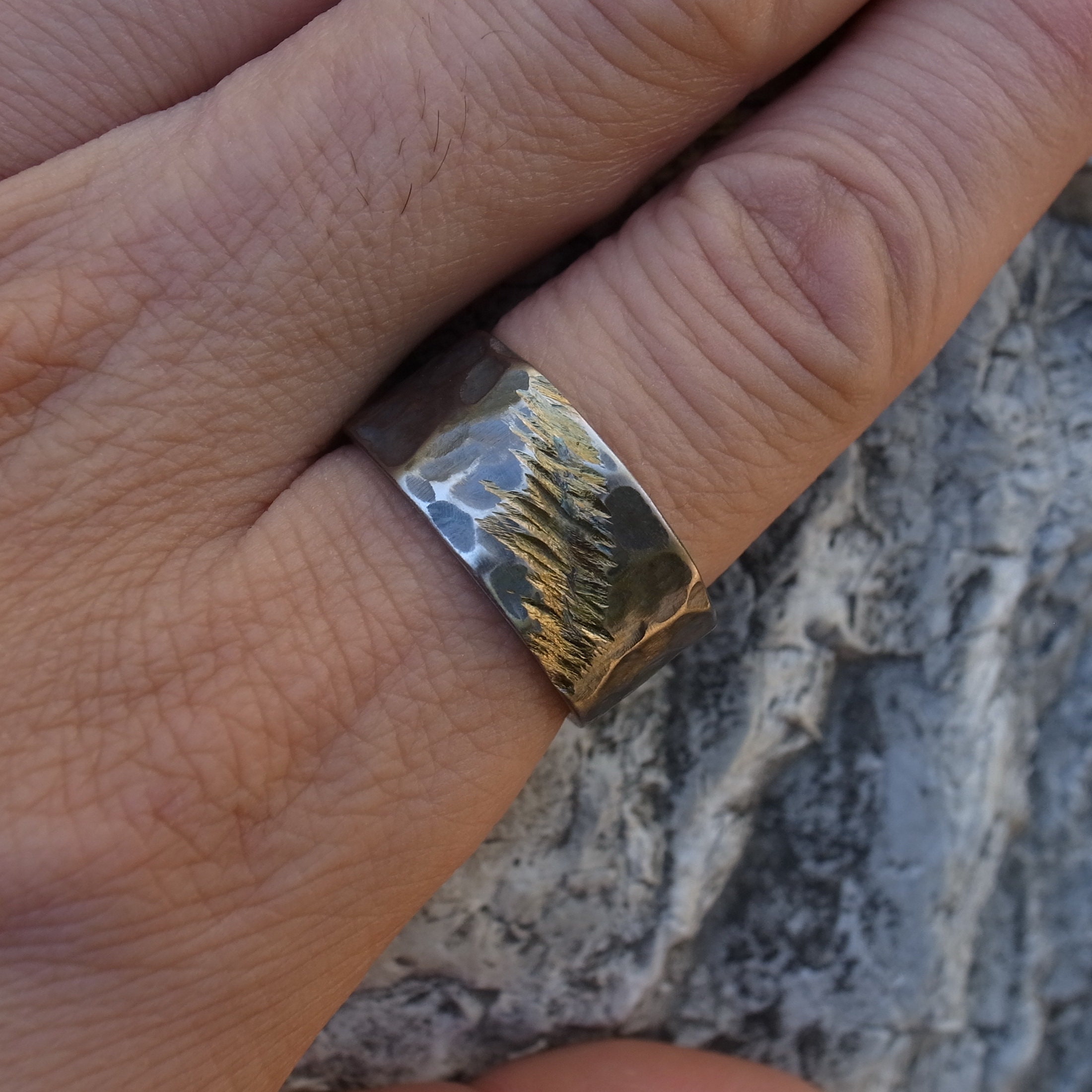 Hammered Mens Wedding Scar Band, Rustic Titanium Scar Ring, Handmade ...