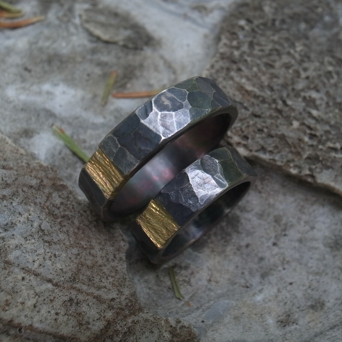 Hammered Mens Wedding Band Rustic Titanium Ring Dark Gray - Etsy