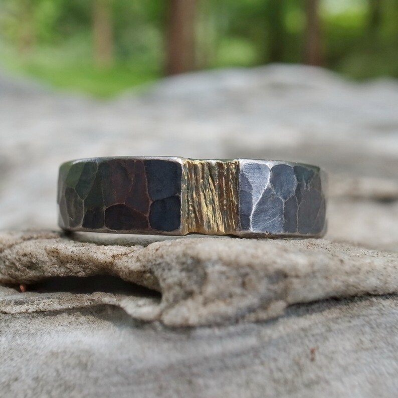Hammered Mens Wedding Band Rustic Titanium Ring Dark Gray - Etsy