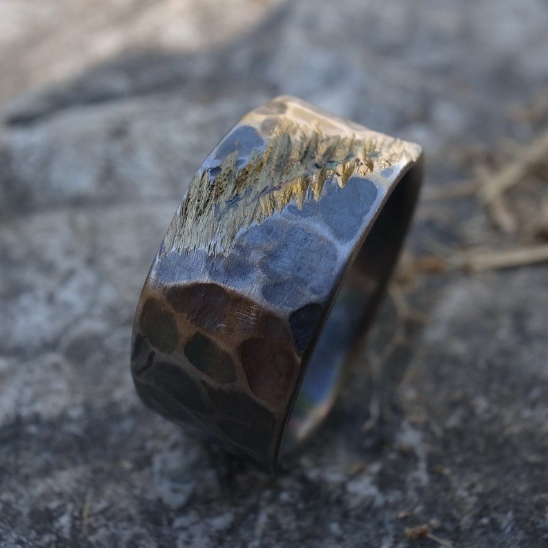 Hammered Mens Wedding Scar Band, Rustic Titanium Scar Ring, Handmade ...