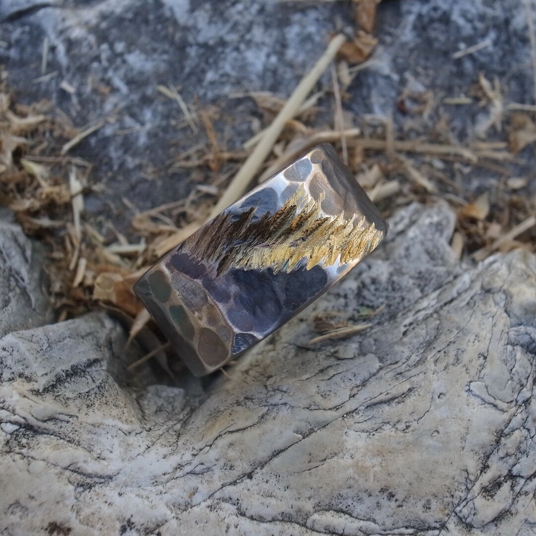 Hammered Mens Wedding Scar Band, Rustic Titanium Scar Ring, Handmade ...