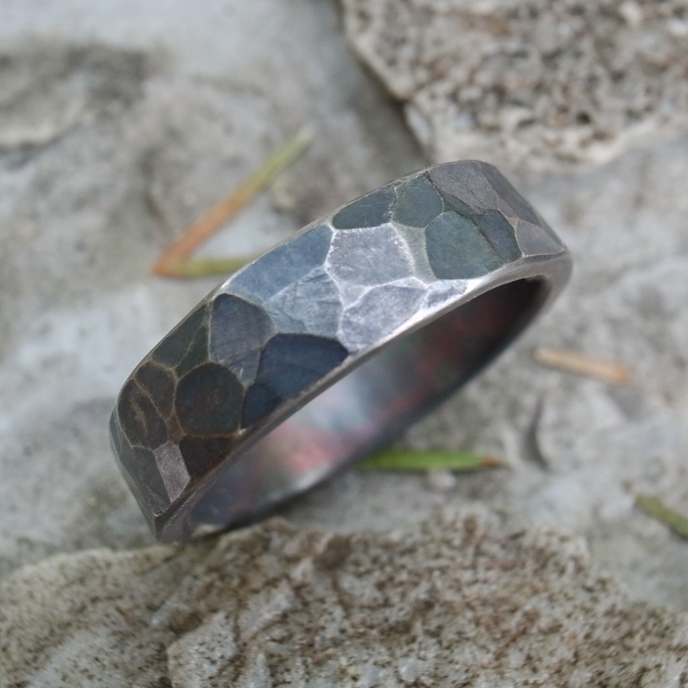 Hammered Mens Wedding Band Rustic Titanium Ring Dark Gray - Etsy