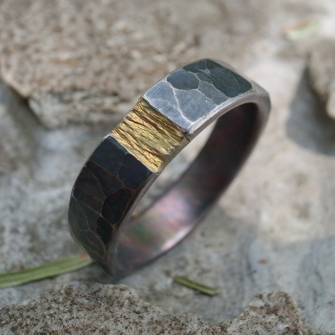 Hammered Mens Wedding Band Rustic Titanium Ring Dark Gray - Etsy