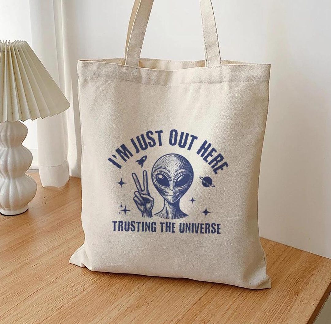 Funny Alien Tote Bag, Cotton Canvas Tote Bag, Gift Tote Bag, Funny Tote ...