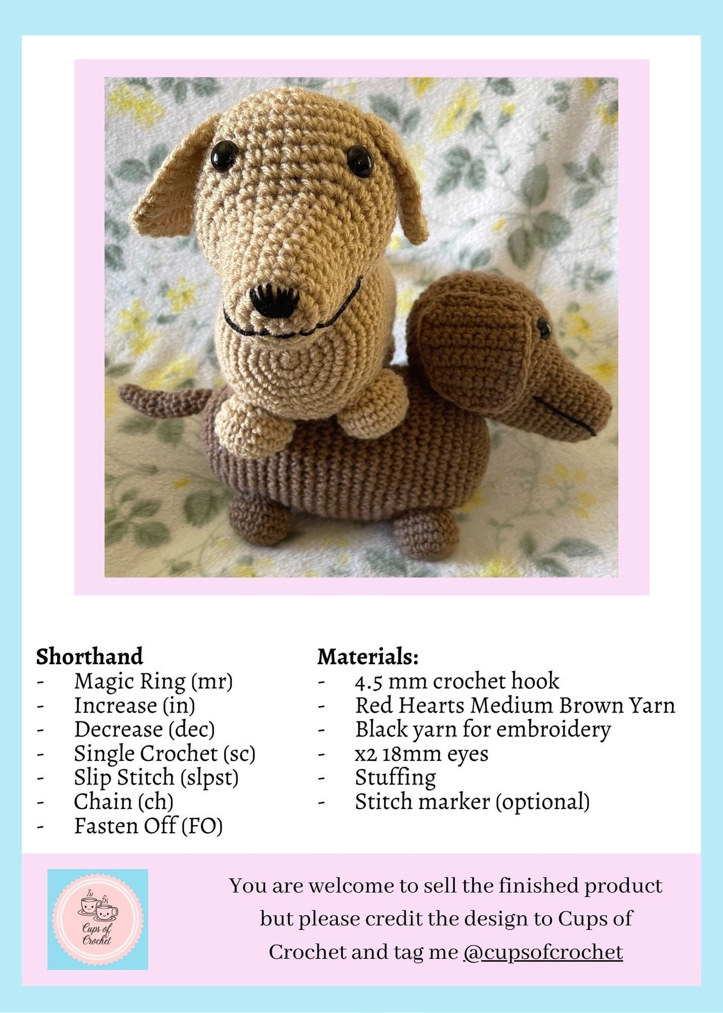 Dachshund Crochet Pattern PDF, Mini-doxin, Mini-dachshund Stuffed ...