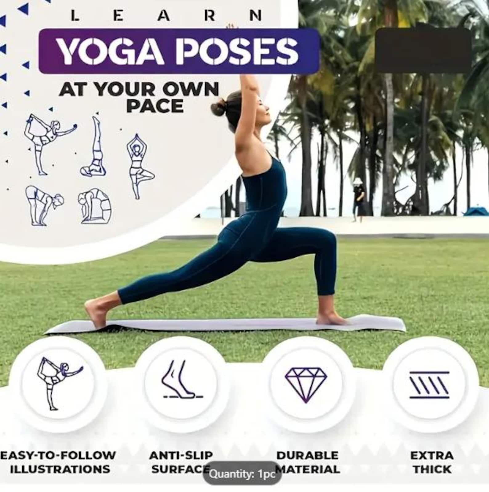 Yoga Mat With Poses | Non-slip Extra Thick Mat Yoga Gift| Yoga Lover ...