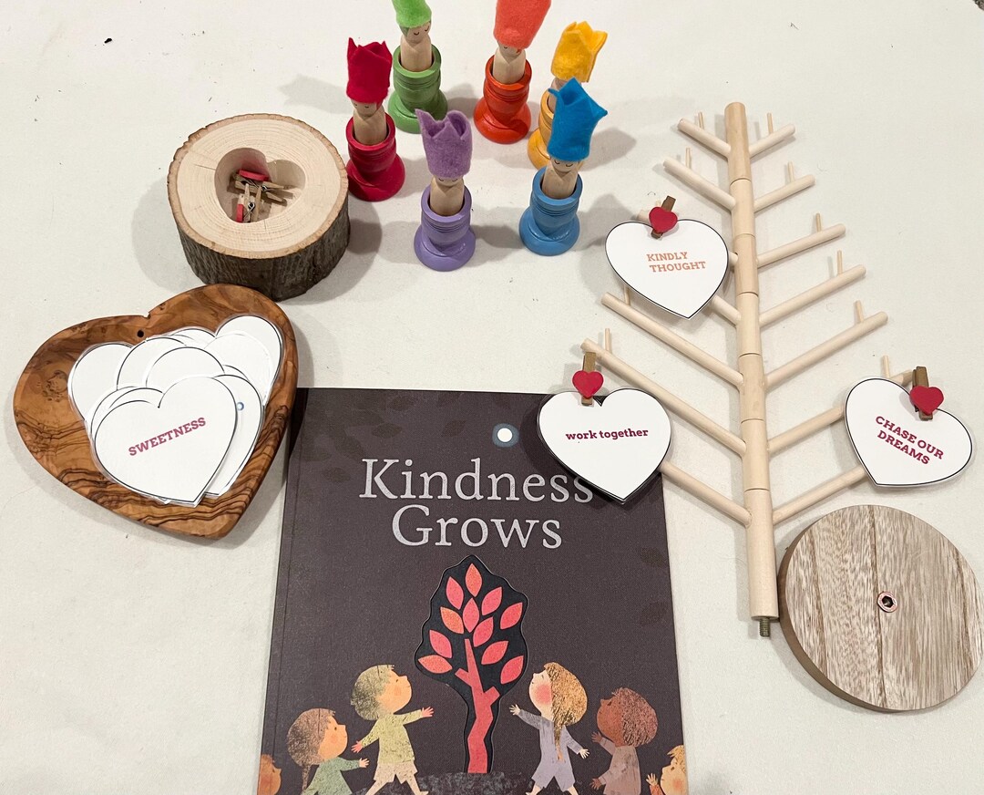 Kindness Grows Book Activity Kit: Wooden Tree, Peg Dolls, Heart Cards ...
