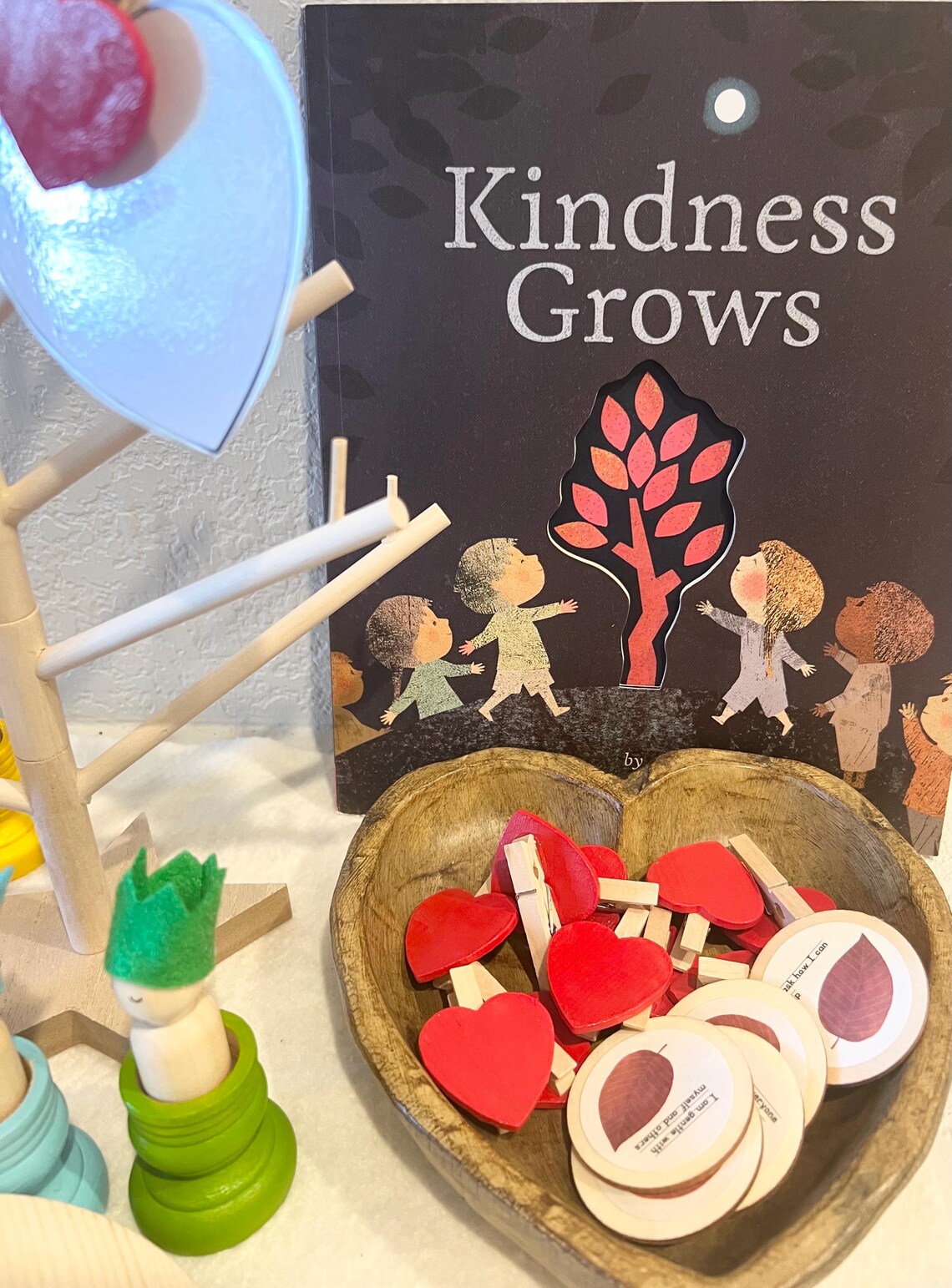 Kindness Grows Book Activity Kit: Wooden Tree, Peg Dolls, Heart Cards ...