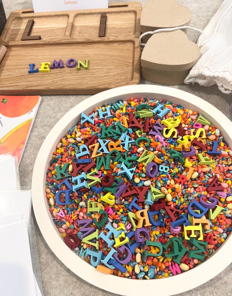 Montessori ABC Learning Kit: Wooden Letters, Sensory Bin, Dough - Etsy