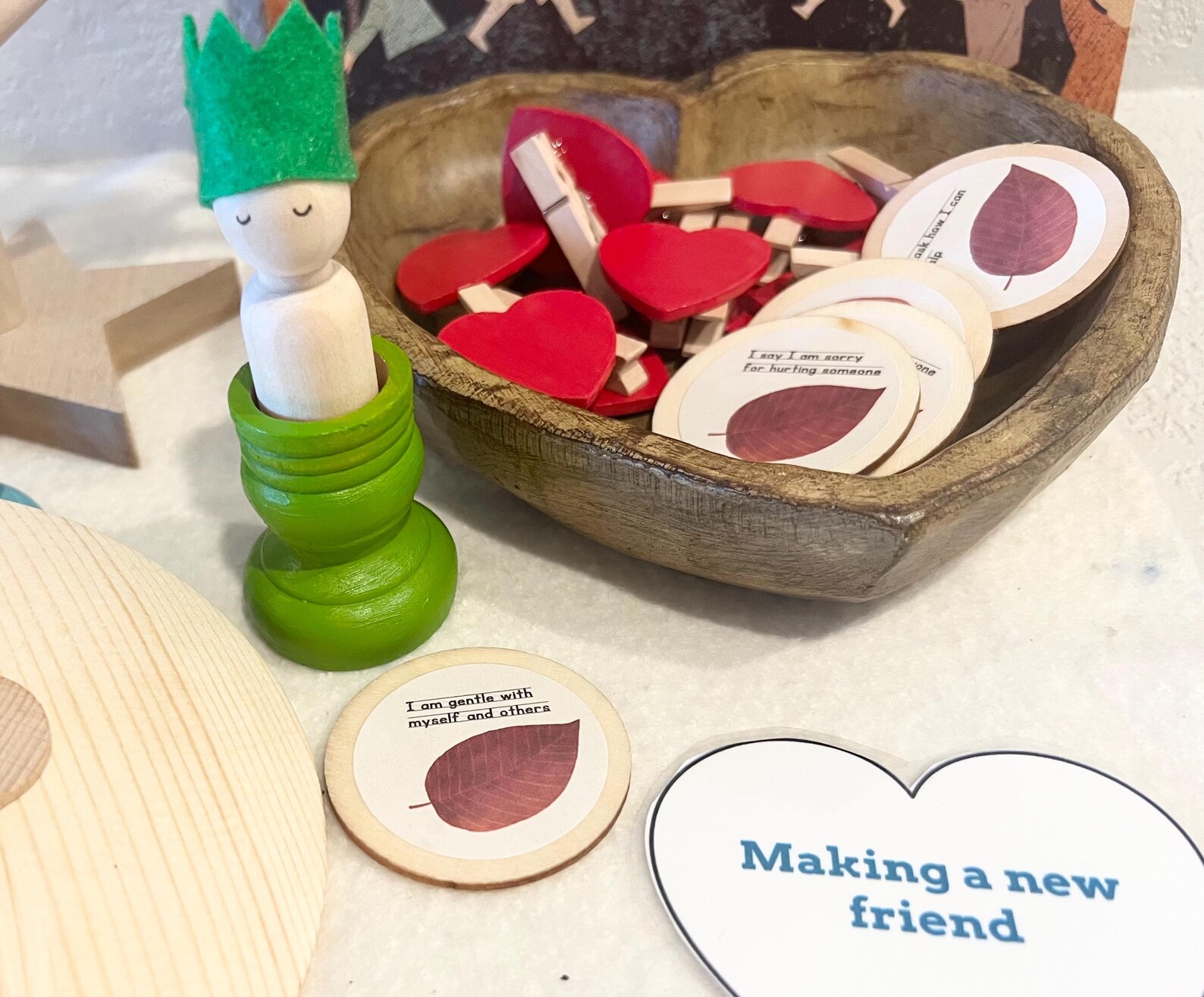 Kindness Grows Book Activity Kit: Wooden Tree, Peg Dolls, Heart Cards ...