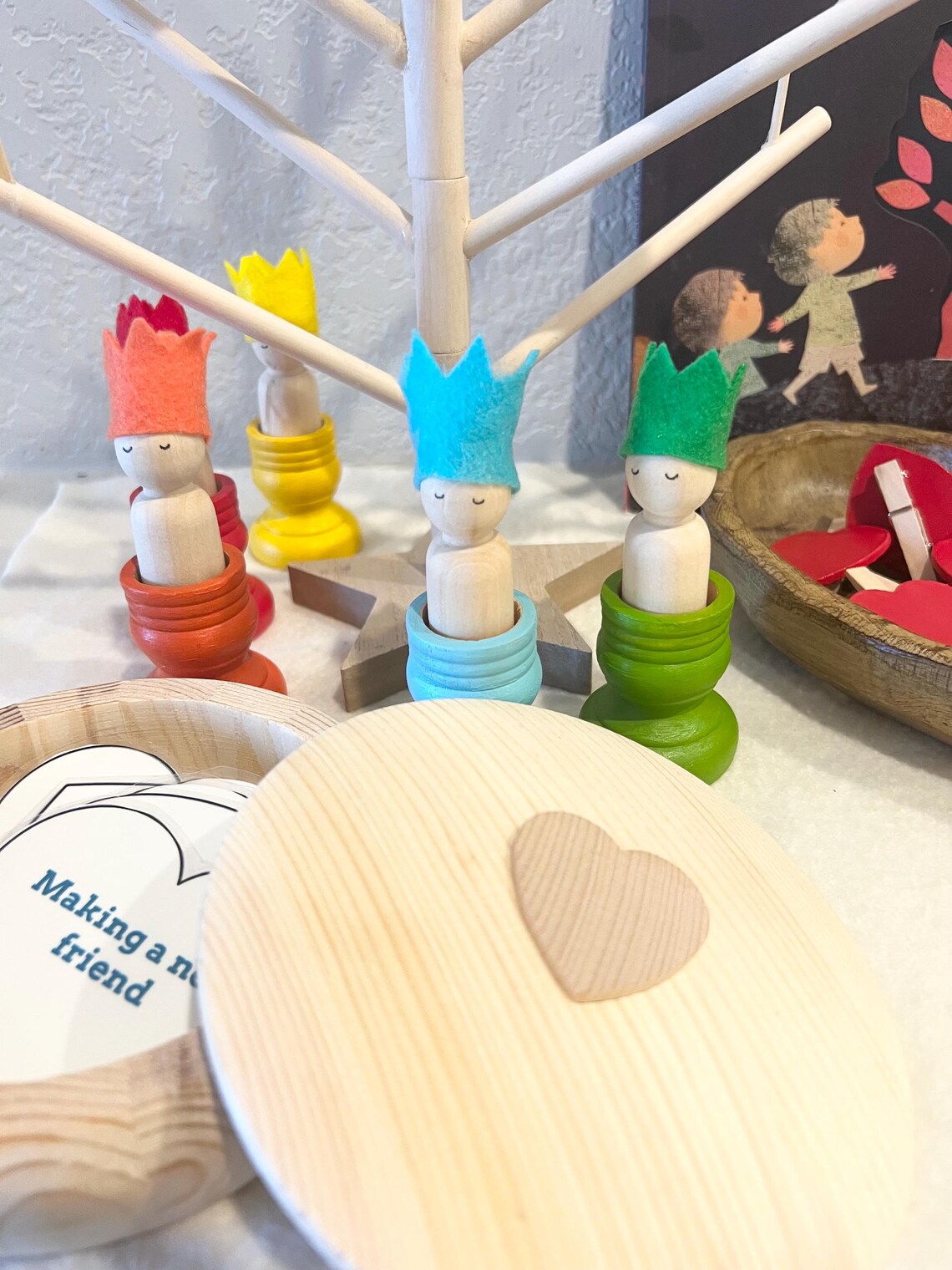 Kindness Grows Book Activity Kit: Wooden Tree, Peg Dolls, Heart Cards ...