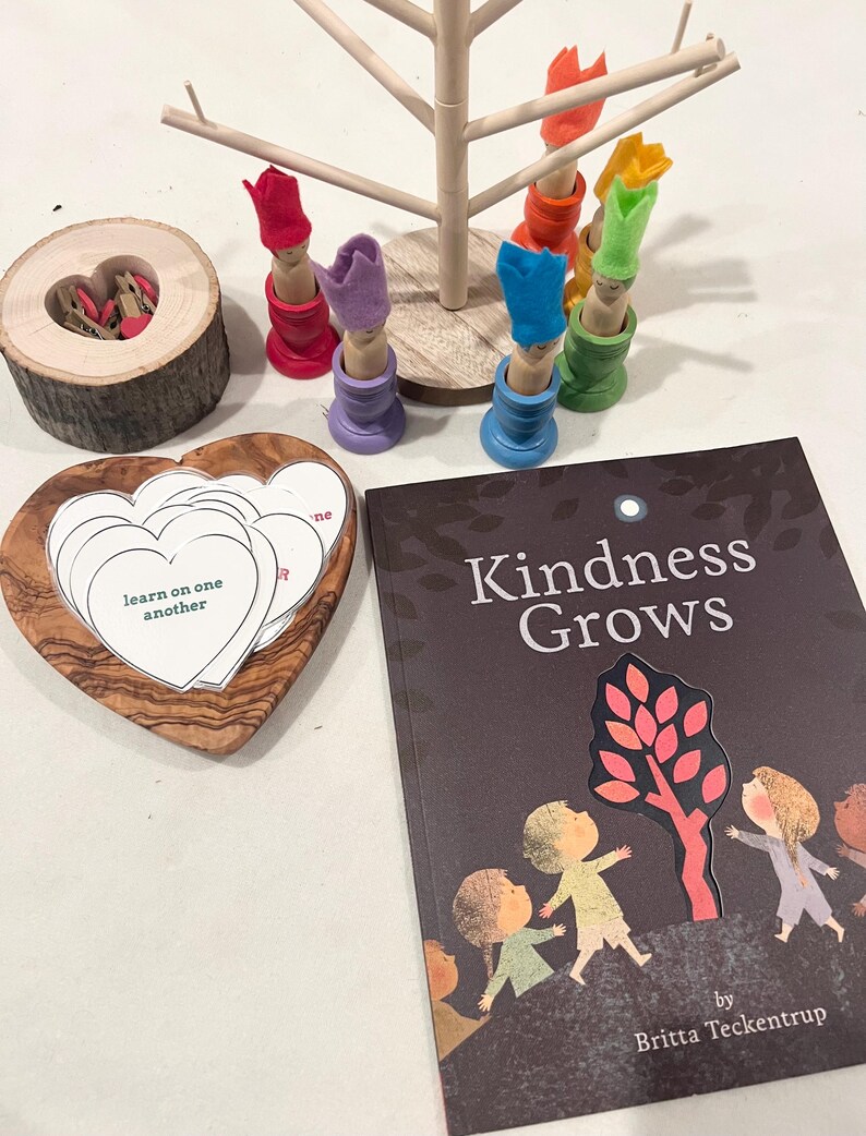 Kindness Grows Book Activity Kit: Wooden Tree, Peg Dolls, Heart Cards ...