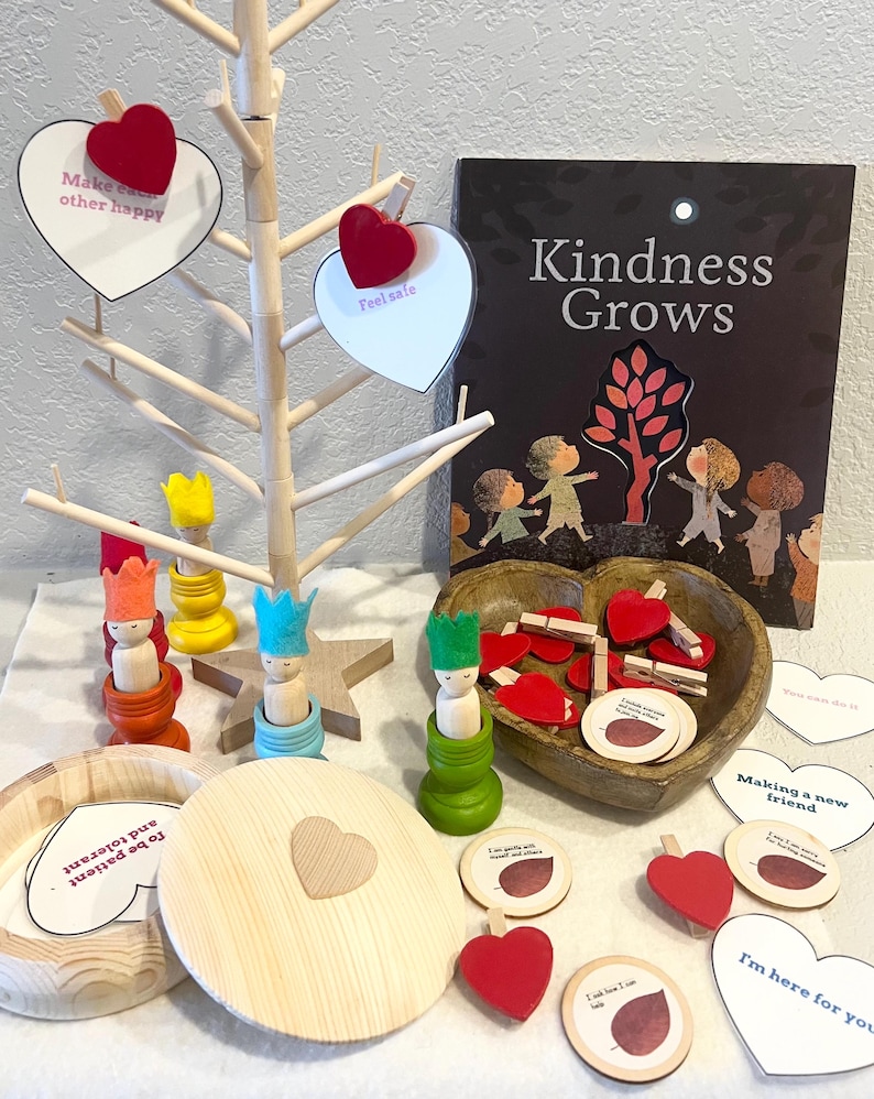 Kindness Grows Book Activity Kit: Wooden Tree, Peg Dolls, Heart Cards ...
