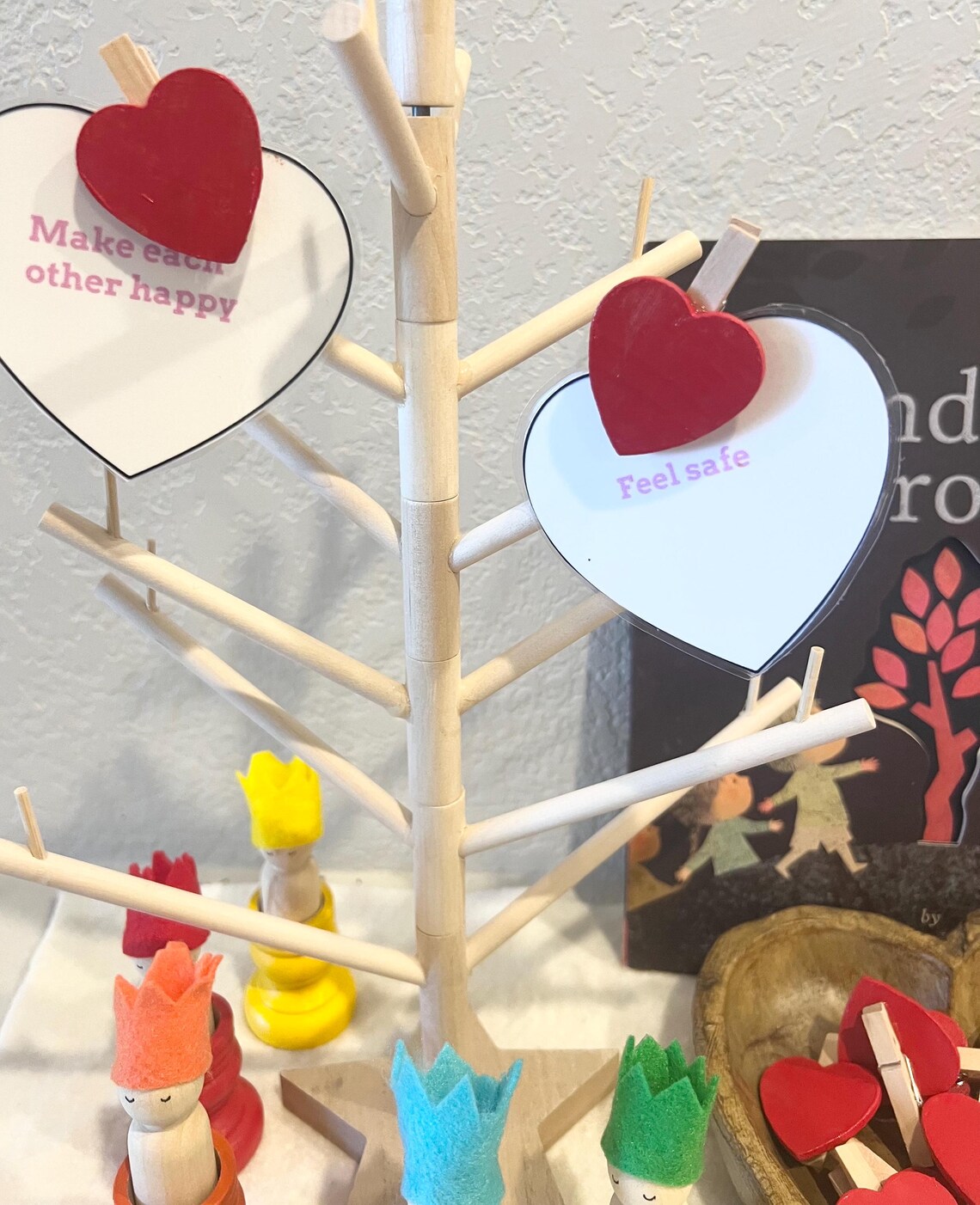 Kindness Grows Book Activity Kit: Wooden Tree, Peg Dolls, Heart Cards ...