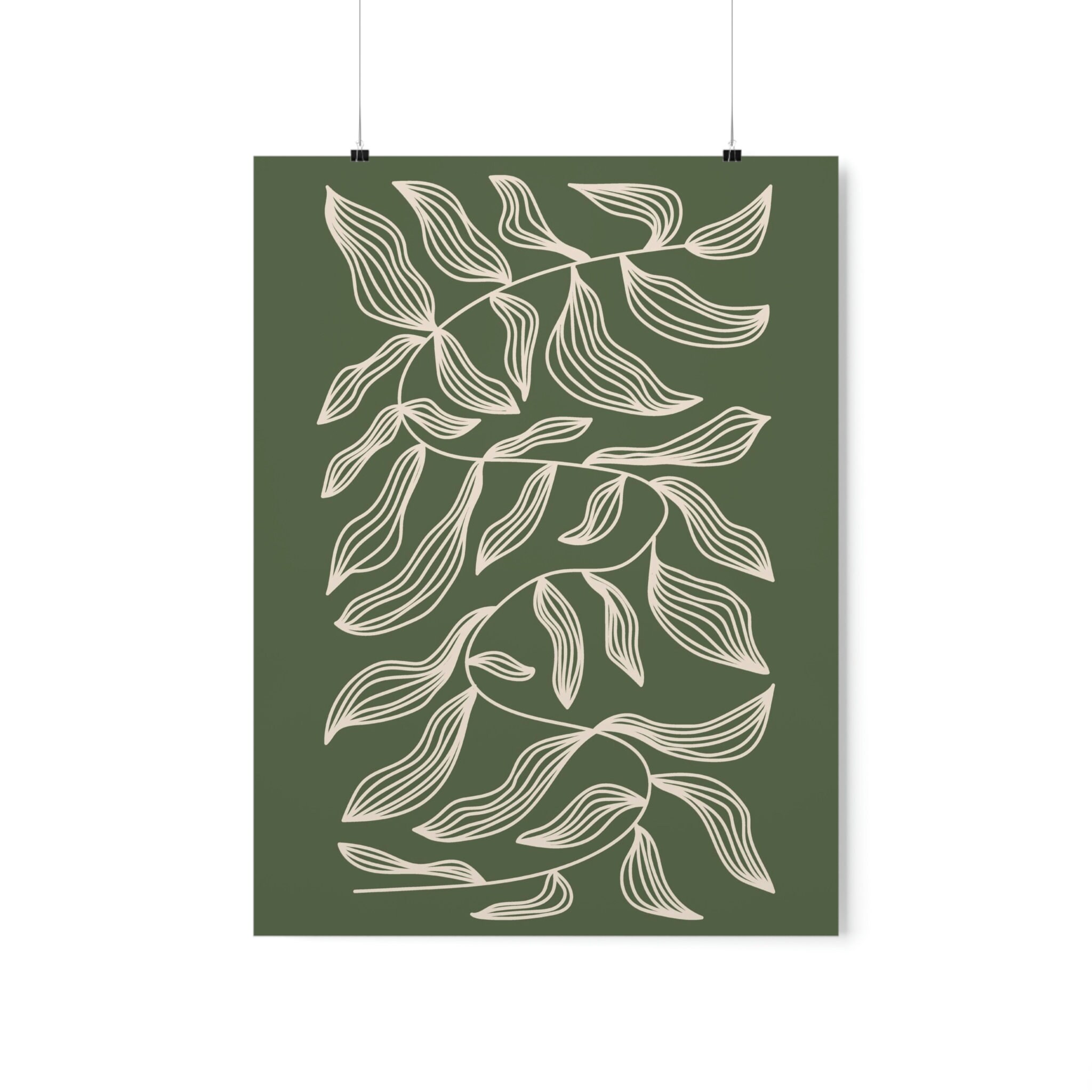 Green Boho Botanic Poster With Minimalistic Leaves Elegant Artwork ...