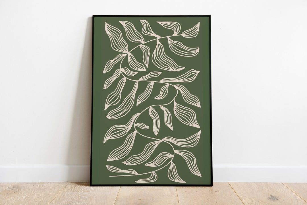 Green Boho Botanic Poster With Minimalistic Leaves Elegant Artwork ...