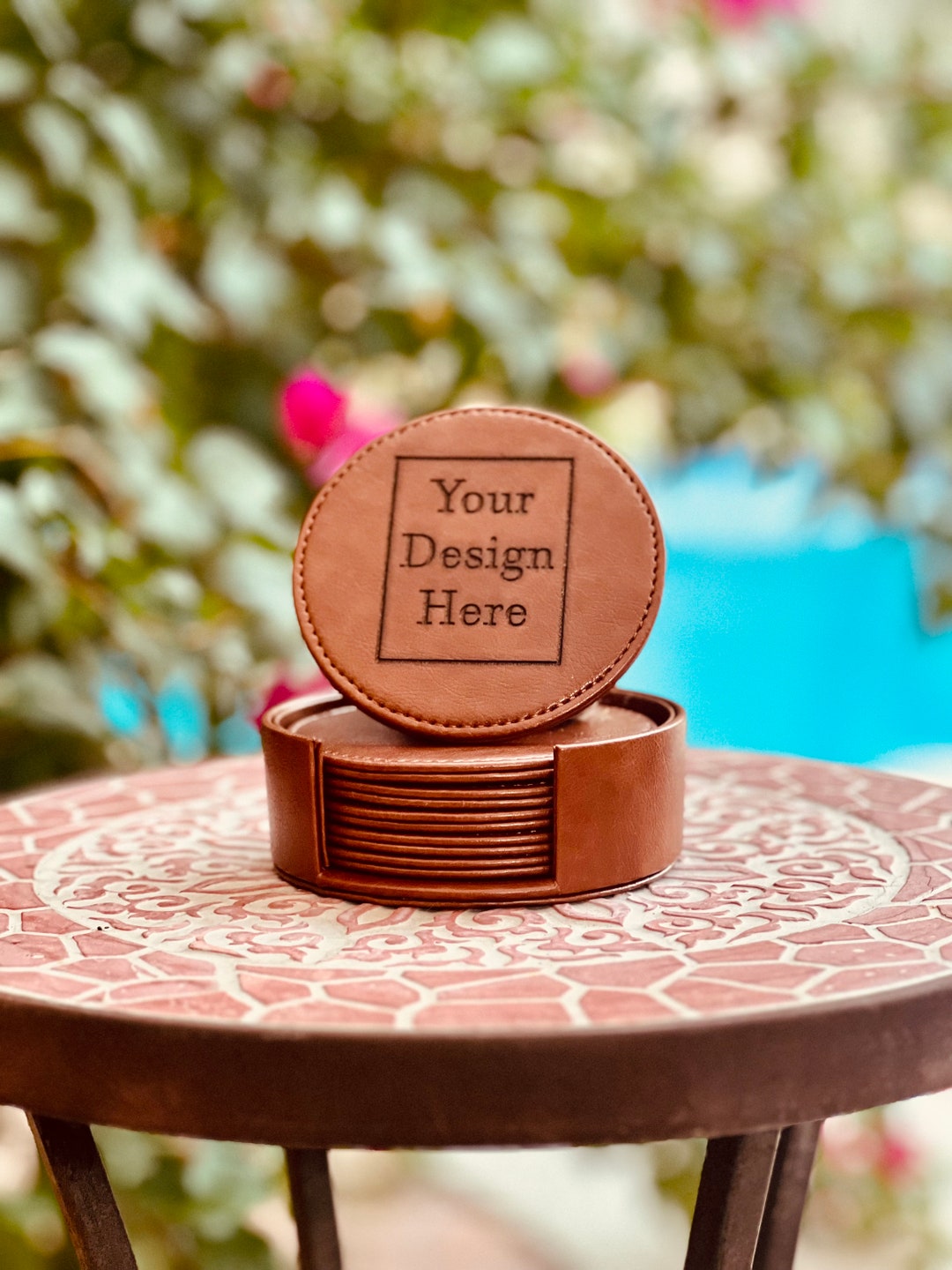 Customizable Leather Coasters 6 Pack With Holder - Etsy