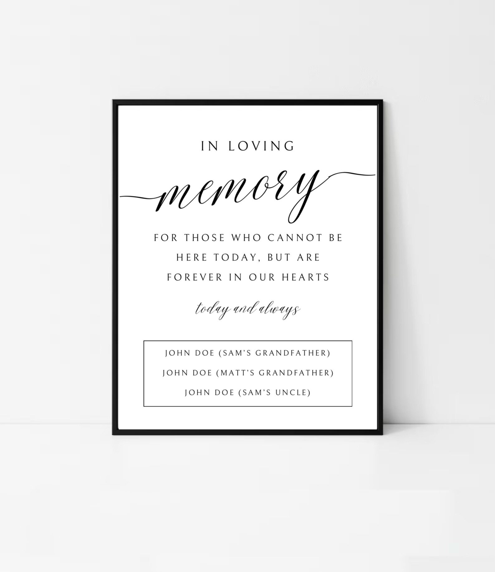 Simple “in Loving Memory” Custom Sign Template Black&white - Etsy
