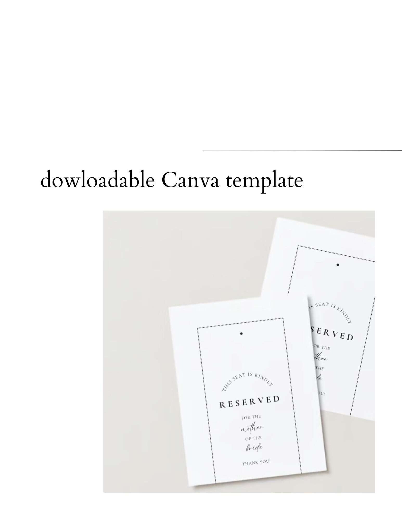 Modern B/W Chair Reserved Sign, Ceremony Template - Etsy