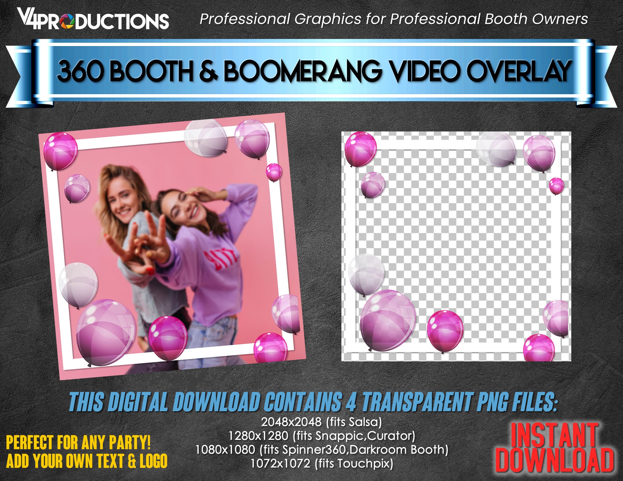 Pretty Pink Balloons 360 Booth Overlay for Touchpix Salsa Snappic ...