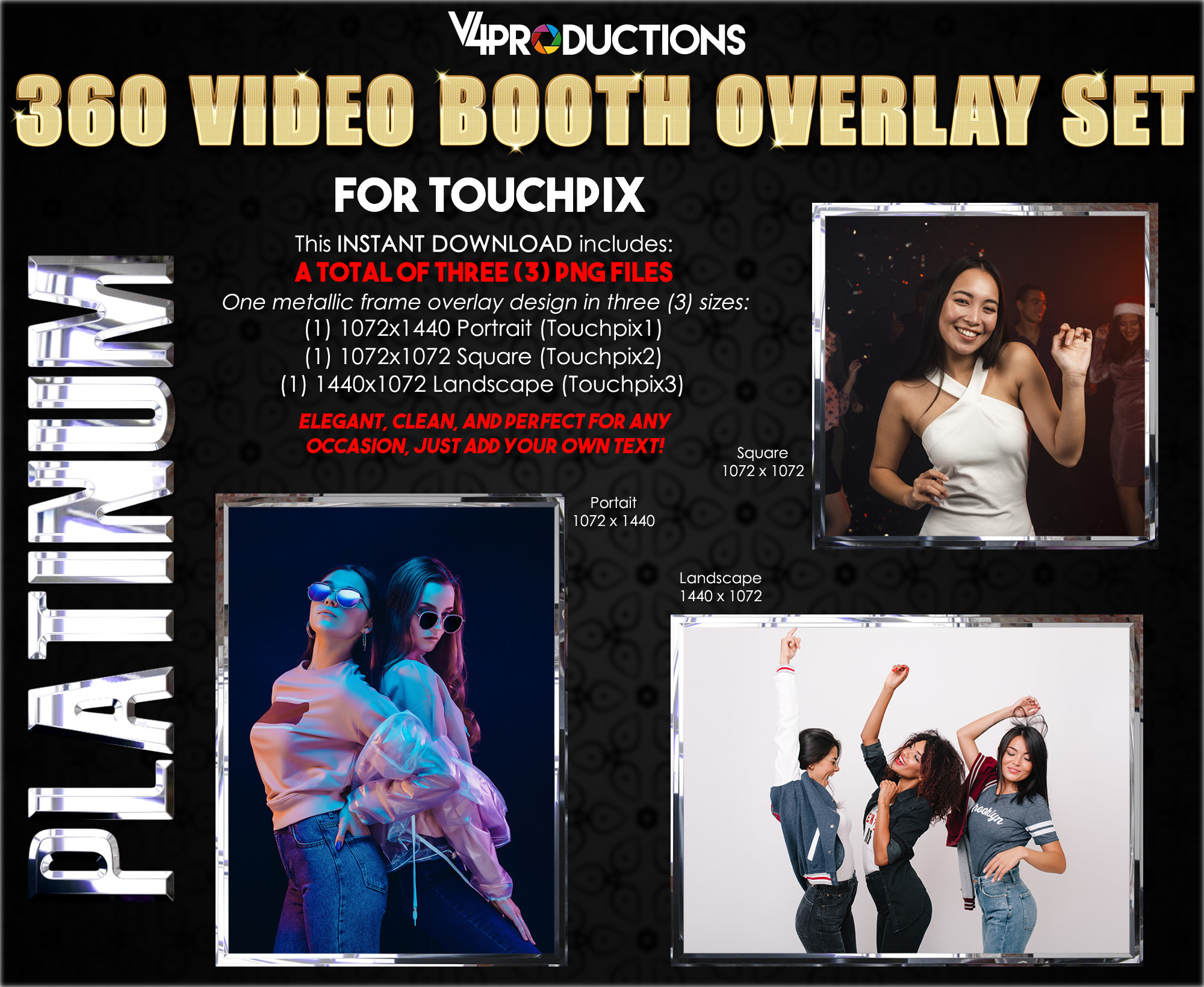 TOUCHPIX Booth 360 Video 3 Overlay Set PLATINUM Frame in Portrait ...