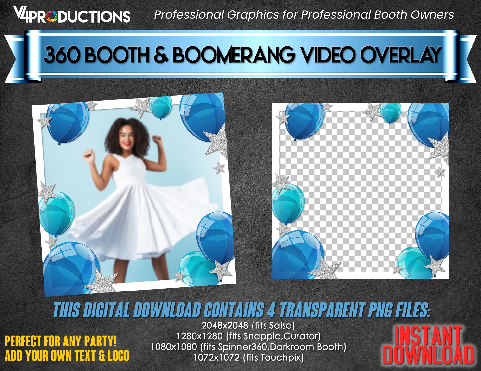 Silver Stars Blue Balloons 360 Booth Overlay Touchpix Salsa Snappic ...